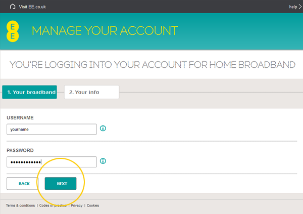 Log in to your home broadband, home phone and EE TV account